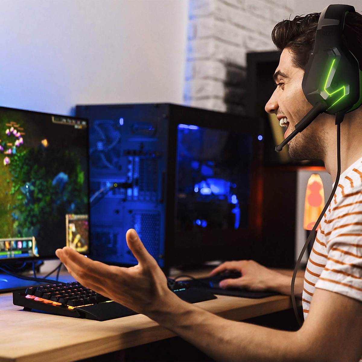 Orzly Gaming Headset (Green) for PC and Gaming Consoles PS5, PS4, Xbox Series X | S, Xbox ONE, Nintendo Switch & Google Stadia Stereo Sound with Noise Cancelling mic - Hornet RXH-20 Sagano Edition