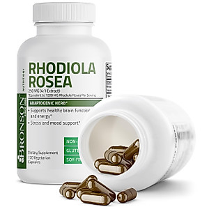 Bronson Rhodiola Rosea Vegetarian Capsules - Adaptogenic Herb - Brain, Stress & Mood Support - Non-GMO, 120 Count