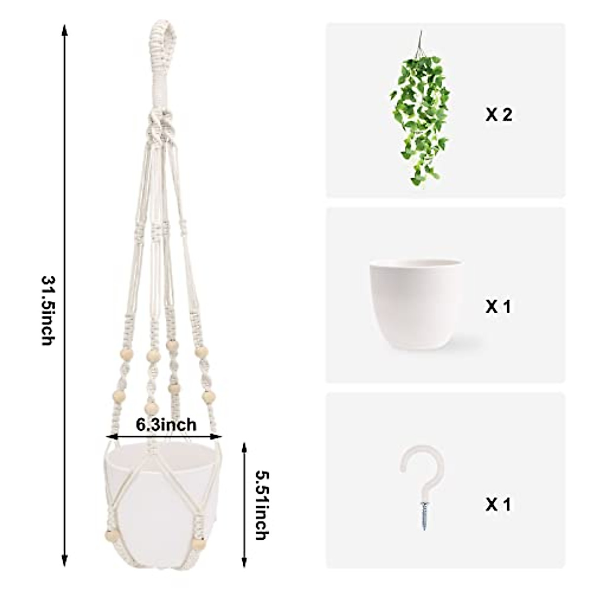 CEWOR Fake Hanging Plant with Pot, Artificial Hanging Plant Vine for Home Decor Indoor, Macrame Plant Hanger with Fake Vines Faux Hanging Planter Greenery for Bedroom Bathroom Kitchen Office Decor