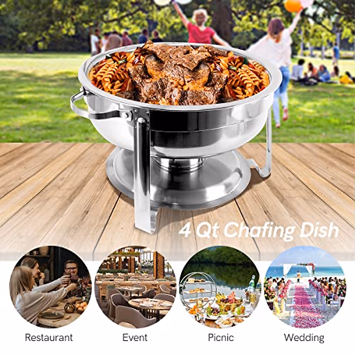 Fulgutonit 2 Packs 4 QT Round Chafing Dish, Stainless Steel Chafing Dish Buffet Set, Food Warmers For Parties Buffet with Glass Lid & Lid Holder