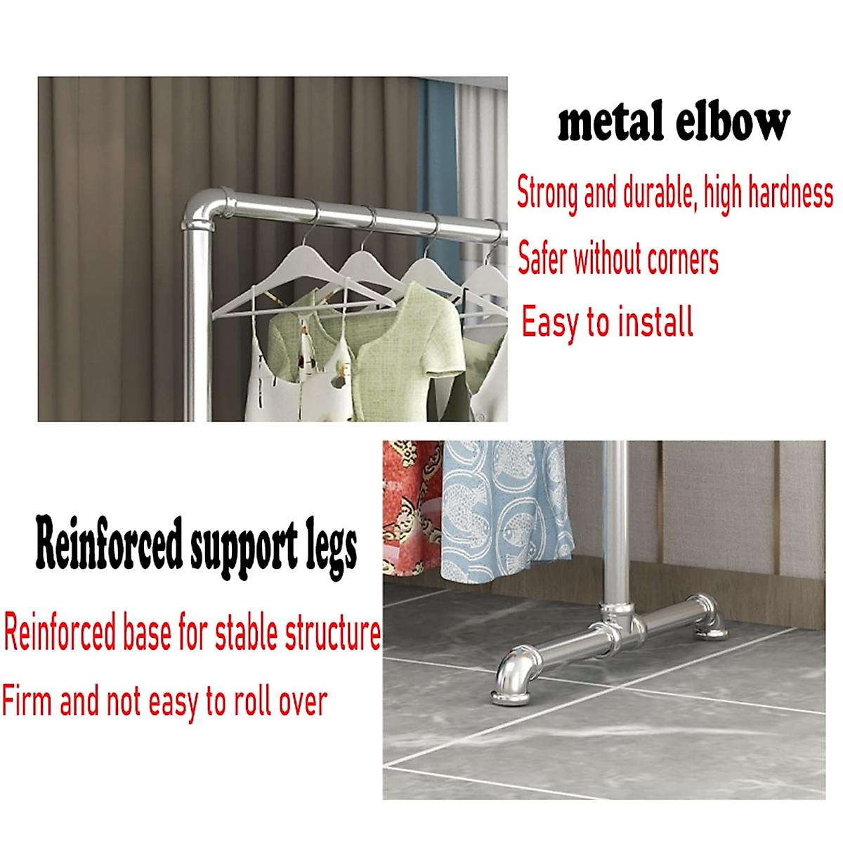 JIAHESHYP Industrial Pipe Clothing Rack, Free Standing Hanger, Commercial Heavy Duty Detachable Clothes Rail Metal Garment Rail,for Clothing Storage Display (Size : 120 * 150cm)