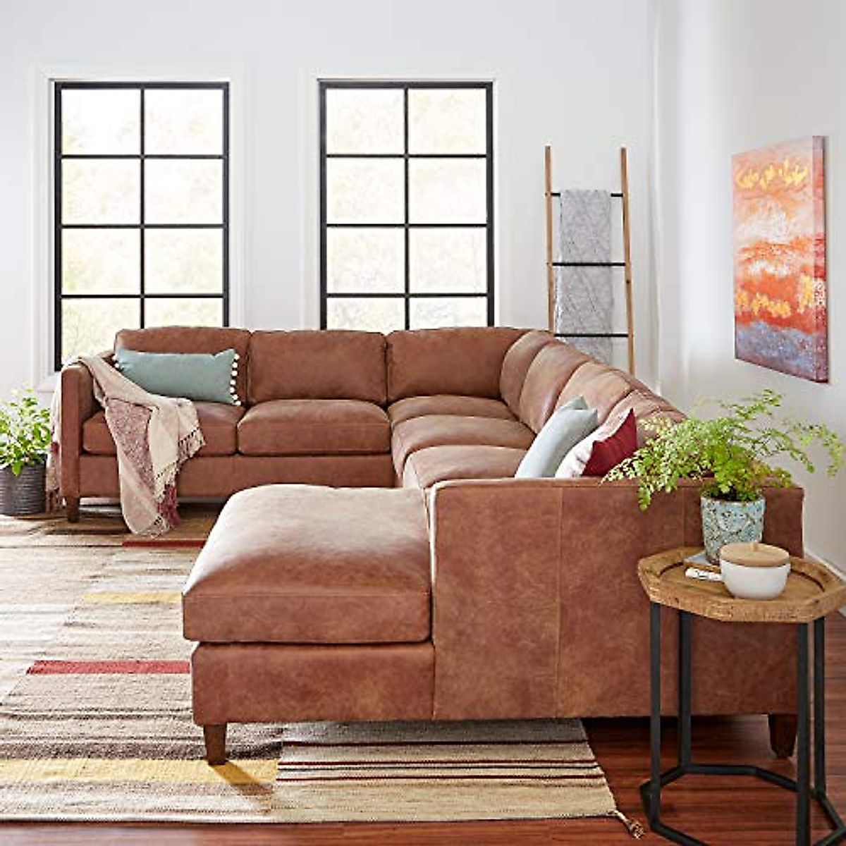 Amazon Brand – Rivet Contemporary Fir Decorative Blanket Ladder with Iron Rungs - 71.65" Height, Black and Natural Wood