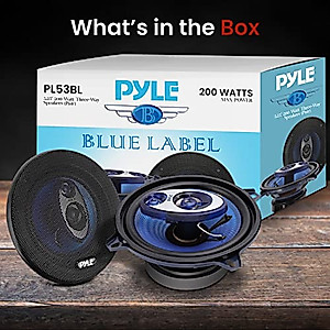 Pyle 5.25” Car Sound Speaker (Pair) - Upgraded Blue Poly Injection Cone 3-Way 200 Watt Peak w/Non-fatiguing Butyl Rubber Surround 100-20Khz Frequency Response 4 Ohm & 1" ASV Voice Coil - Pyle PL53BL