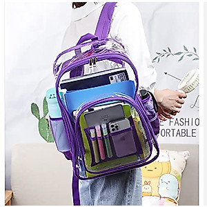 MCWTH Clear Backpack Heavy Duty PVC Plastic Transparent Backpacks School College Bookbag (Purple)