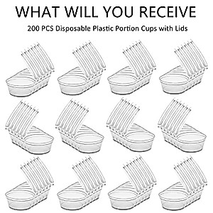 RHBLME 200 Sets Disposable Plastic Portion Cups with Lids, 2 oz Stackable Airtight Souffle Cups, Recyclable Condiment Containers Jello Shot Cups for Sauce Pigment Pills and More