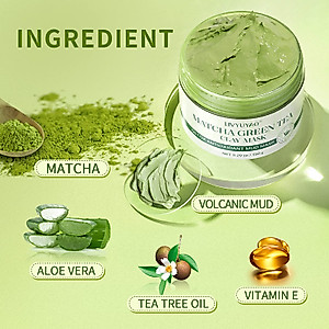 Green Tea Clay Facial Mask, LIVYUYAO Green Clay Mask with Volcanic Mud, Deep Washing Blackhead Remover Mud Mask, Purifying Facial Mask for Wrinkles, Blackheads, Pore, Acne (5.29oz)