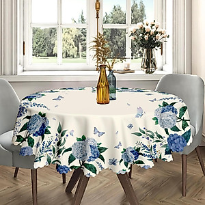 Eikione Round Table Cloths 60 in, Floral Tablecloth Waterproof, Wrinkle Free Polyester Flower Table Cover for Patio Party