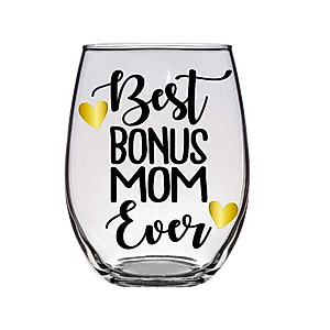 Gift for Step Mom - Best Bonus Mom Ever - Stepmom Birthday Present - Premium 21oz Stemless Wine Tumbler Cup Drinking Glass