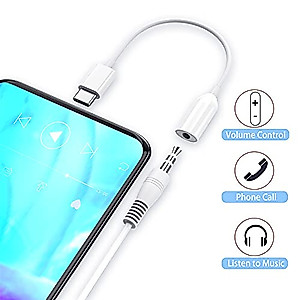 Bojuren USB Type C to 3.5mm Headphone Jack Adapter, 2Pack USB C to Aux Audio Dongle Cable Compatible with Samsung S21 S20 Ultra S20+ Note 20 10 S10 S9 Plus,Pixel 4 3 2 XL,iPad Pro (White & Black)