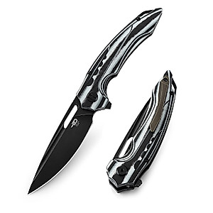 BESTECH KNIVES Pocket Folder Folding Knife: 3.54" N690 Steel Black Blade, Carbon Fiber and G10 Scales, Flipper, Liner Lock, EDC Titanium Clip, BL02D (White 02)
