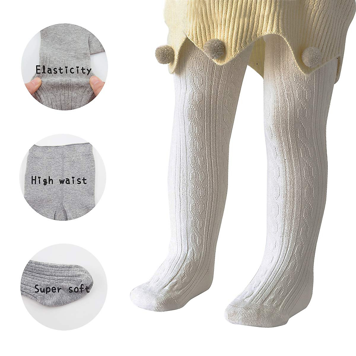 Baby Soft Tights Cable Knit Baby Leggings Toddler Tights Winter Socks for Girls Newborn Stockings for Boys Z White Black Pink Purple Gray 5 Pack 0-6 Months