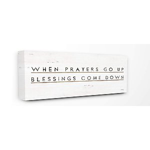 Stupell Industries When Prayers Go Up Distressed Texture White Wood Look Canvas Wall Art, 10 x 24, Multi-Color