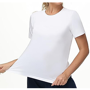 THE GYM PEOPLE Women's Workout Short Sleeve Breathable T-Shirts Athletic Yoga Tee Tops White
