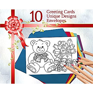 Art Eclect Adult Coloring Greeting Cards for Birthday, Anniversary and Every Occasion (10 Cards With 10 Different Unique Designs and 10 Colored Envelopes Included, Set A/Rainbow)
