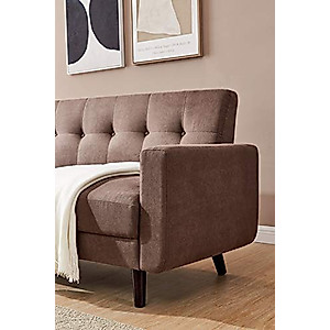 Meiyum Mid-Century Modern Loveseat/Sofa/Couch, with Upholstered Fabric in Brown for Living Room, Bedroom, Office, Apartment - Brown