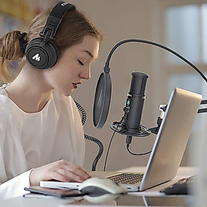 MAONO USB Microphone with Studio Monitor Headphones Bundle Plug and Play for Podcast, YouTube, Music, PM422, MH601