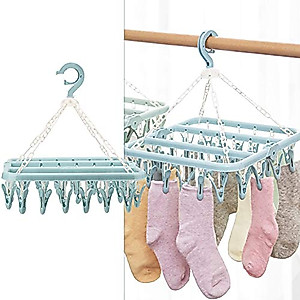 Entatial Underwear Hanger, Laundry Hanger, with 32 Clips Saving Space Laundry Hanger for Baby Clothes Socks(Blue)