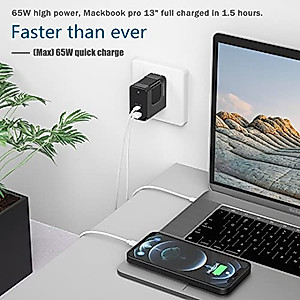 sunshot USB C Charger 65W Fast Charger (Dual Port USB C PD3.0 & USB A) with GaN Fast Technology Charger for MacBook Pro/Air, Dell XPS13, HP Spectre, iPhone11 Pro Max, iPad Pro etc, One for All Deviece