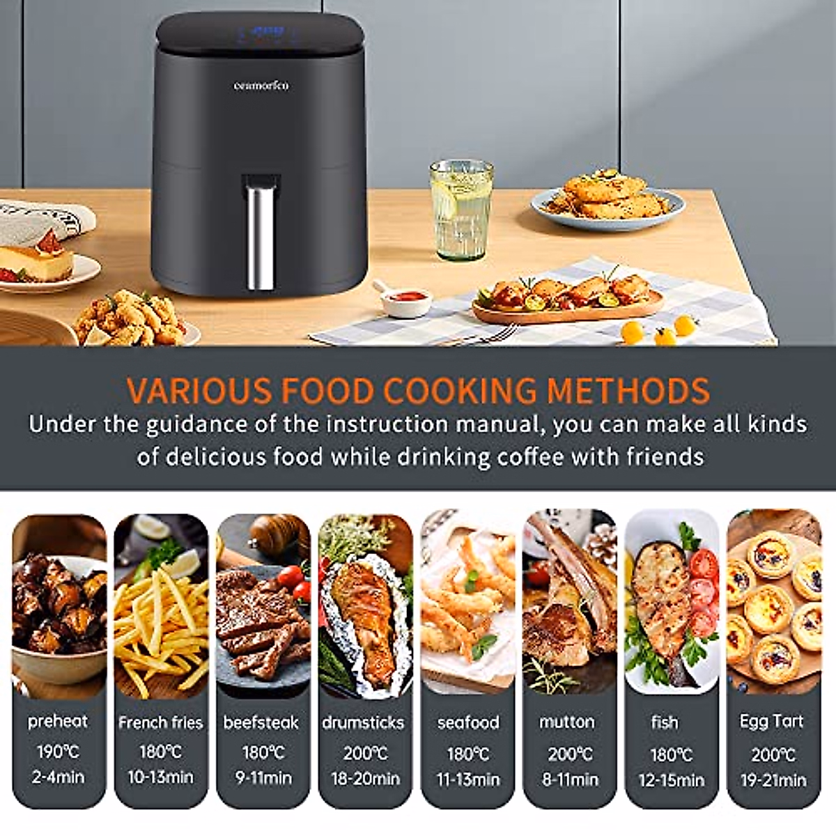 Air Fryer Oven 6 Quart Compact air fryers Oilless Oven 12-in-1 Nonstick and Dishwasher-Safe Basket, Exclusive Recipes, Tempered Glass Display, Custom