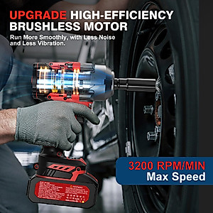 SundpeyPRO Cordless Impact Wrench 900Ft-lbs(1200N·m) - 21V 1/2" Brushless Power Impact Driver with 2 * 4.0Ah Batteries - 3200RPM High Torque Electric Impact Gun with Sockets & Fast Charger & Case