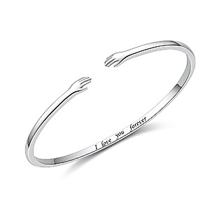 BEILIN Hug Bracelets for Women Sterling Silver Come to My Arm Couple Hugging Cuff Bangles Wedding Band Bracelets Engraved Mantra Bracelet Jewelry for Women Teens(I love you forever)