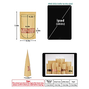 FireKylin 100 Pcs Kraft Paper Bags with Window, 4.7" x 7.9" Stand Up Pouches Bags, Zip Lock Food Storage Bags for Packaging Products, Reusable, Sealable