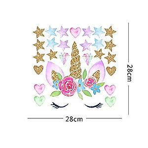 heshengzaixian Unicorn Horn Wall Stickers, Unicorn Face Star Heart Wall Decals for Girls Bedroom, Baby Girl Nursery Kid’s Birthday Decoration,Girl's Room Decor
