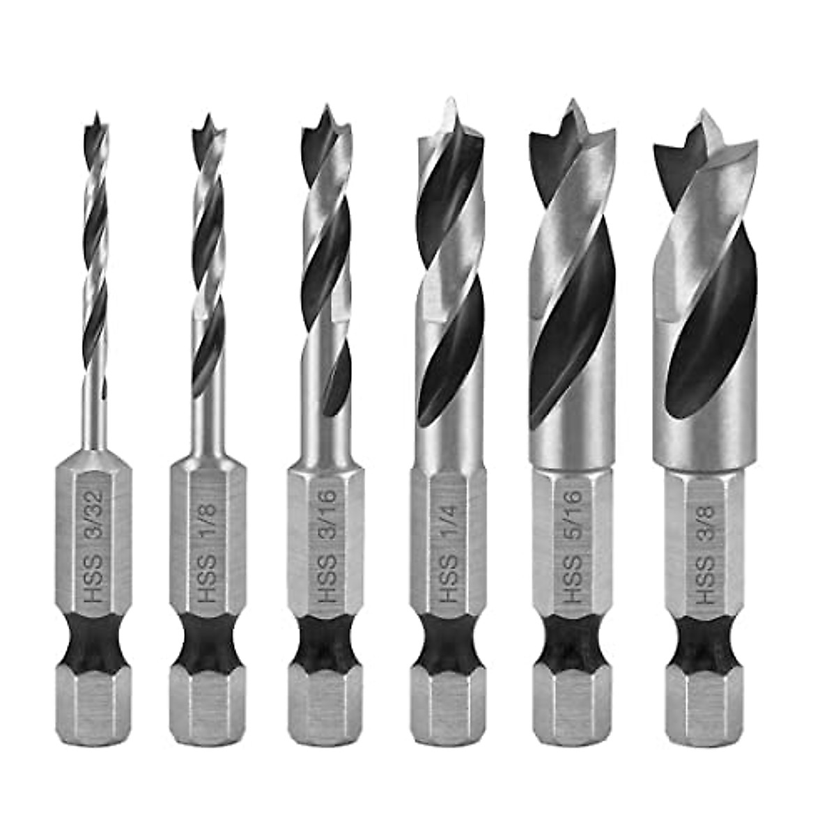 SeonFook 6PCS Stubby Drill Bit Set 1/4-Inch Quick Change Hex Shank 4241 High Speed Steel Woodworking Tool Bits for Drill Set Used in Tight Spaces