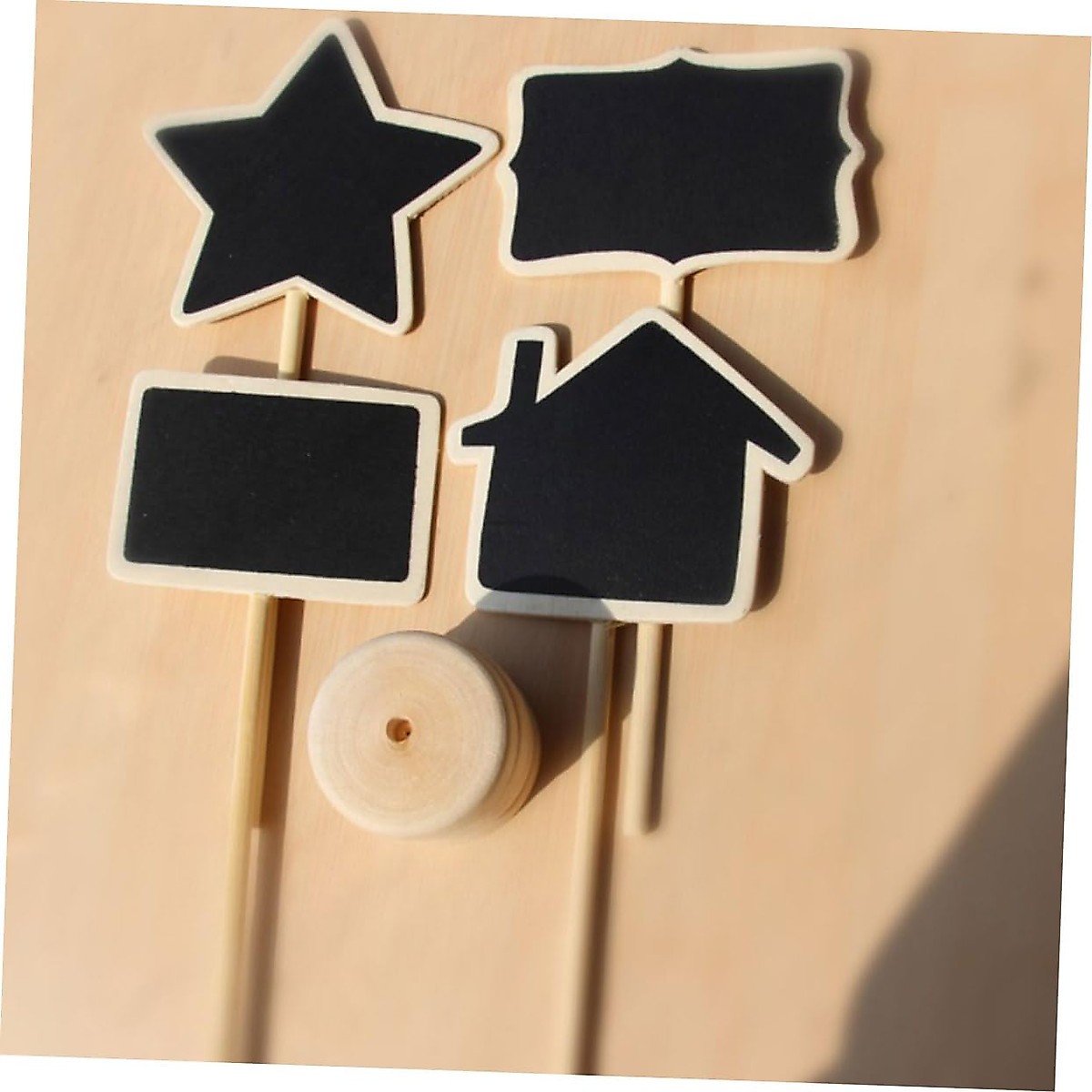 NUOBESTY 15pcs Mini Message Board Signs Mini Chalkboards Support Hanging Chalkboard Labels Wedding Sign Chalkboard Hanging Tag Mini Blackboard Easel Woodsy Decor with Base Bamboo Mini Table