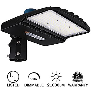 QiGe 150W LED Parking Lot Light, UL-Listed 21000Lm (140LM/W) Led Street Light with Dusk to Dawn Photocell, 5700K LED Pole Light, Commercial shoebox Light for Outdoor Lighting, Slip Fitter Mount.