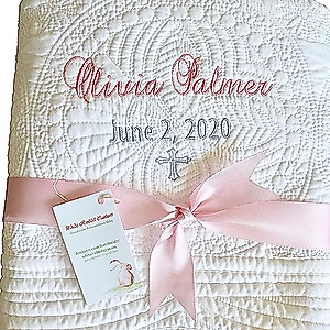 Personalized Baby Baptism Blanket Quilt Gift Girl Boy Name Date Monogrammed Christening