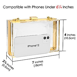 Women Clear Purse, Acrylic Box Evening Clutch Bag, Transparent Lady Wedding Party Shoulder Crossbody Handbag with Replacement Chain Strap, 2 Packs