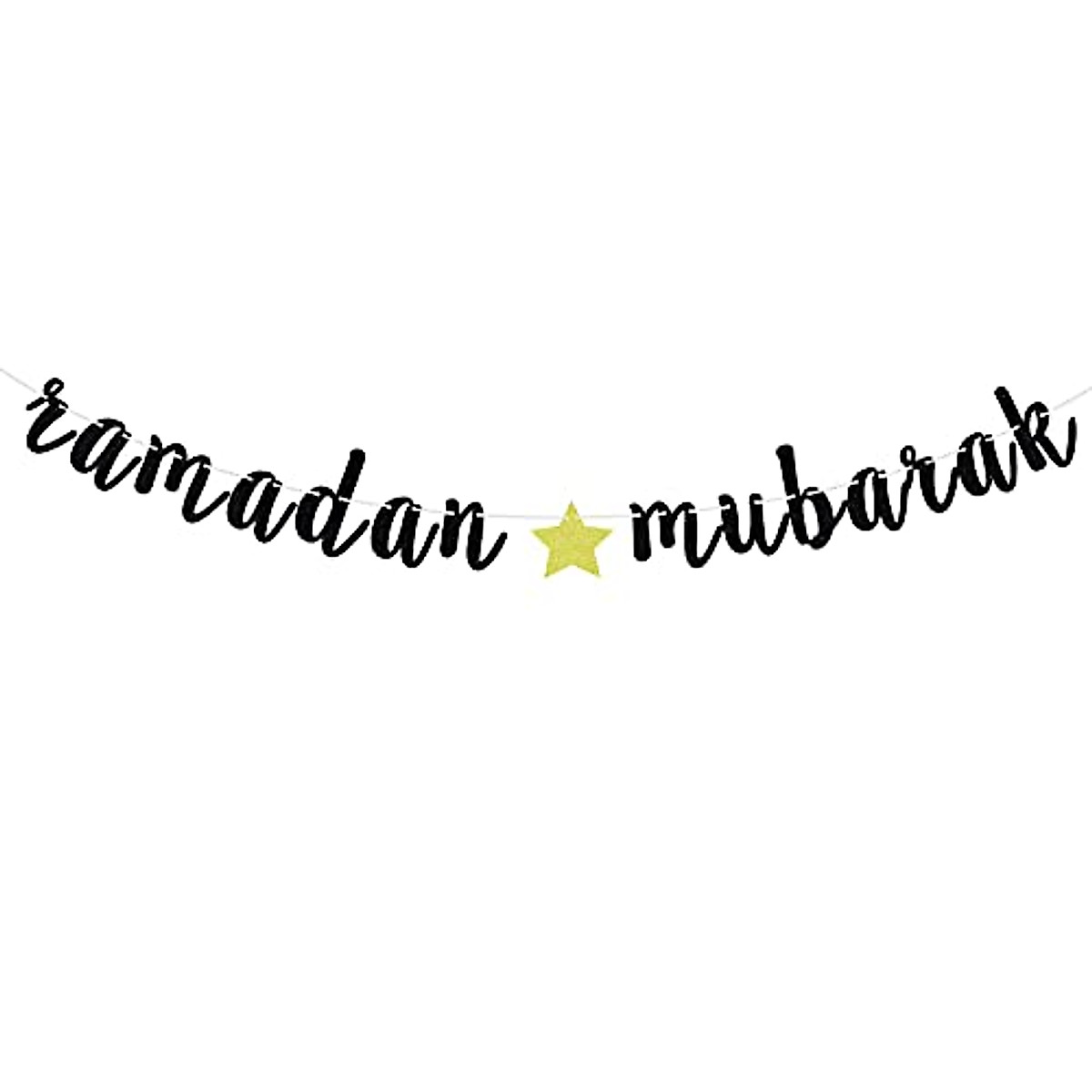 Ramadan Mubarak Banner, Ramadan Decor, Eid Mubarak, Eid Wall Hangings, Muslim Ramadan Party Decoration Supplies Black Glitter.