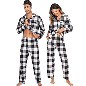 Sexqero Christmas Family Matching Pajamas Set Couples Button Down Sleepwear Loungewear Long Sleeve Plaid Pjs Lounge Set S-XXL