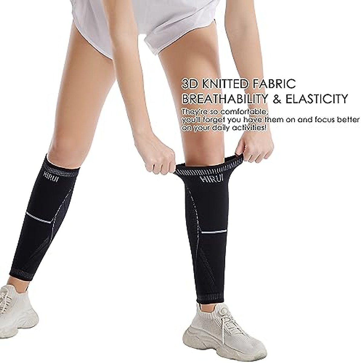 HiRui Calf Compression Sleeves for Men Women Leg Compression Socks 20-30mmHg for Shin Splint Varicose Vein Calf Pain Relief, Great for Runner MTB Travel Nurse Waiter, Medical/Athletic Fit (Black, XL)