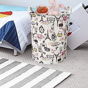 Large Laundry Basket, 63L Foldable Storage Bin, ZUEXT Freestanding Laundry Hamper with Handles for Girls Nursery Bedroom, Dirty Clothes Laundry Basket, Baby Shower Gifts(Floral Paris Towel)