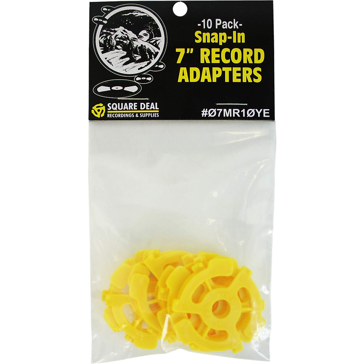 (10) Flat Yellow Plastic Record Adapters - Snap in Inserts to Make 7" 45rpm Records Fit on Standard Vinyl Record Turntables #07MR10YE