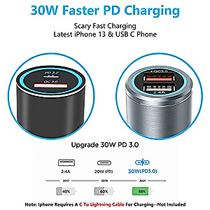 48W USB C Car Charger for iPhone 12 14 13 Pro Max,PD 30W&Quick Charge 3.0 Fast Cigarette Lighter Car Charger Adapter with Cable for Samsung Galaxy A52 A51 A71 A53 A13 5G/A32 A42 A12,Pixel 6 5A 4A XL