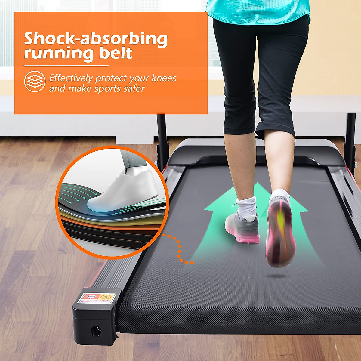 Treadmill, Home Folding Treadmill for Home Workout, 5" LCD Screen, Shock-Absorbent Running Deck, Device Holder - 265 LB Capacity (Steel)