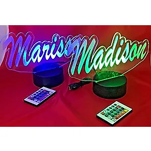 Name Light Up Lamp Any Name Shape Lamp LED Personalized Create Your Own Name In Script Cursive Table Lamp LED, Our Newest Feature - It's WOW, With Remote 16 Color Options, Dimmer, Free Engraving