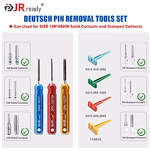 JRready ST5236 Deutsch Pin Extractor Tool for 16#12#20# Solid/Stamped Contacts 10-22 AWG, Terminal Removal Tool Kit with Steel DRK-RT1 for Deutsch DT,DTM,DTP Series Connector 13PCS