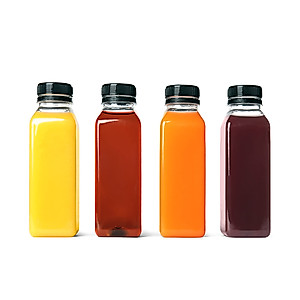10 OZ Plastic Juice Bottles, Reusable Bulk Beverage Containers, for Juice, Milk and Other Beverages, 4 Pcs.