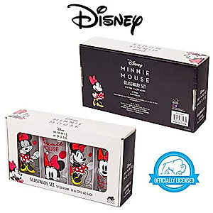 Silver Buffalo Disney Minnie Red Stripe Dots 4 Pack Tumbler Glass Set, 10 Ounces