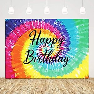 ABLIN 8x6ft Tie Dye Birthday Party Backdrop Colorful Paint Peace Love Rainbow Photo Background Happy Bady Party Decorations Hippie Groovy Decor Cake Table Banner Props Supplies