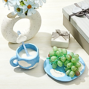 Ceramic Cloud Mug with Saucer Spoon Cute Irregular Coffee Mugs Sets 9 Oz/ 250 ml Aesthetic Cloud Coffee Mugs for Tea Coffee Milk Office Home Gifts, Dishwasher and Microwave Safe