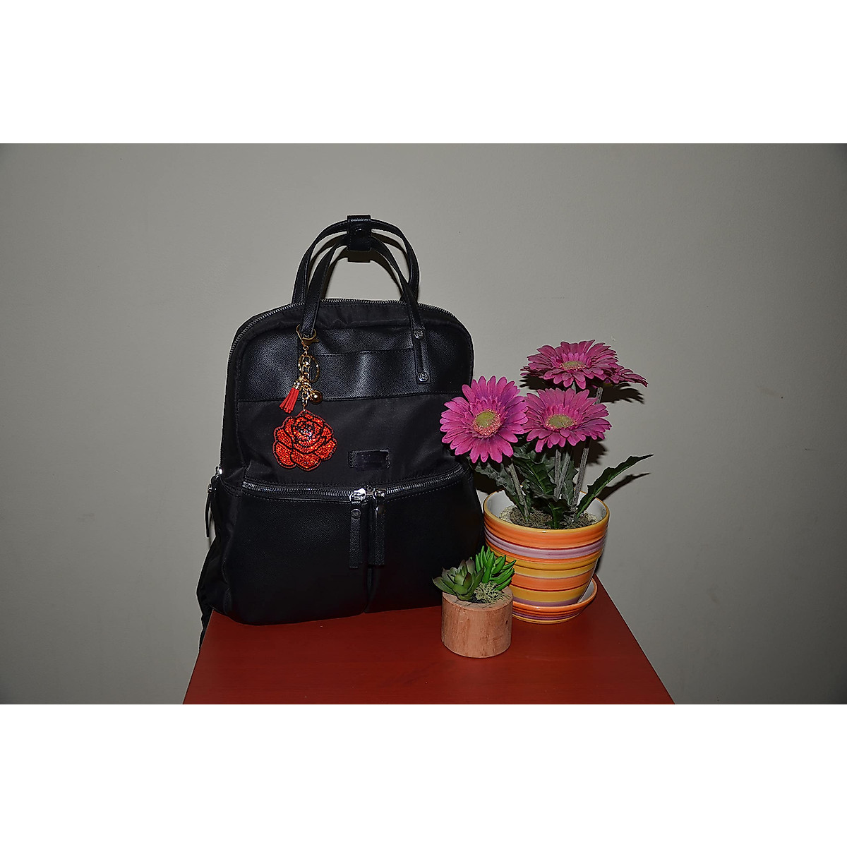 Popfizzy Rhinestone Red Rose Keychain for Women, Flower Keychain Accessories, Rose Backpack Keychain, Bling Gifts for Women