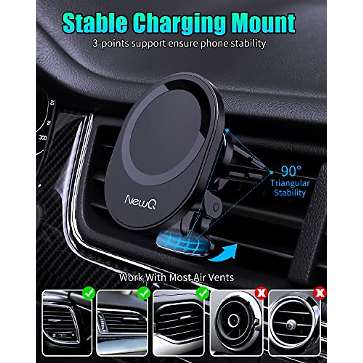 Magnetic Wireless 15W Max Car Charger and Mag-Safe Mount Hold for iPhone 12/13/ 14/Mini/pro/pro max Air Vent NewQ