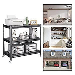 STANI Garage Shelving, Rolling Shelf with Wheels for Storage, 3-Tier Metal Shelving Unit with Wheels for Garage Kitchen Office, Utility Carts with Wheels, Bakers Rack Shelf, Storage Shelves on Wheels