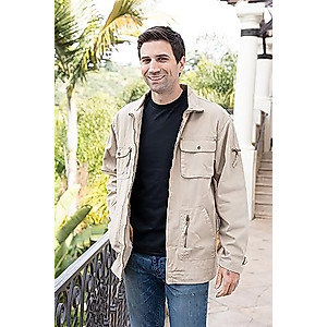 Gioberti Men's 100% Cotton Casual Outerwear Twill Multi Pocket Cargo Shirt Jacket, Olive, L