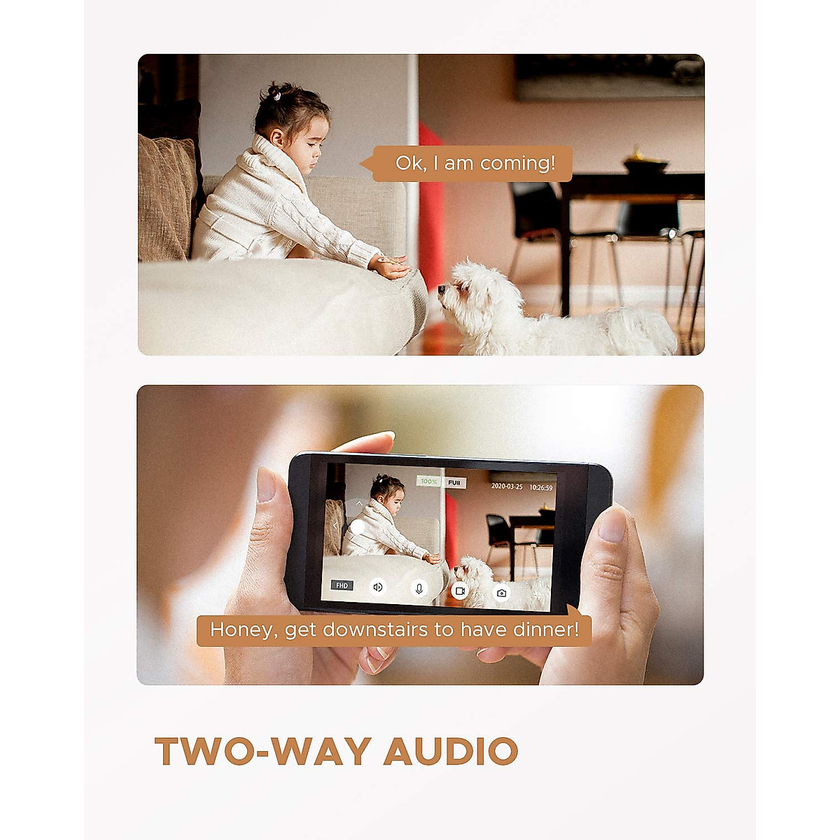 muson WiFi Home Camera for Baby/Pet/Nanny 1080P HD Indoor Wireless Surveillance Camera with Motion Detection, Night Vision, Two-Way Audio, Compatible with Alexa, Compatible with Smartphones, White